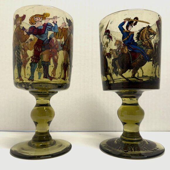 Dining | Antique Handpainted Medieval And Cavalrythemed Goblets ...